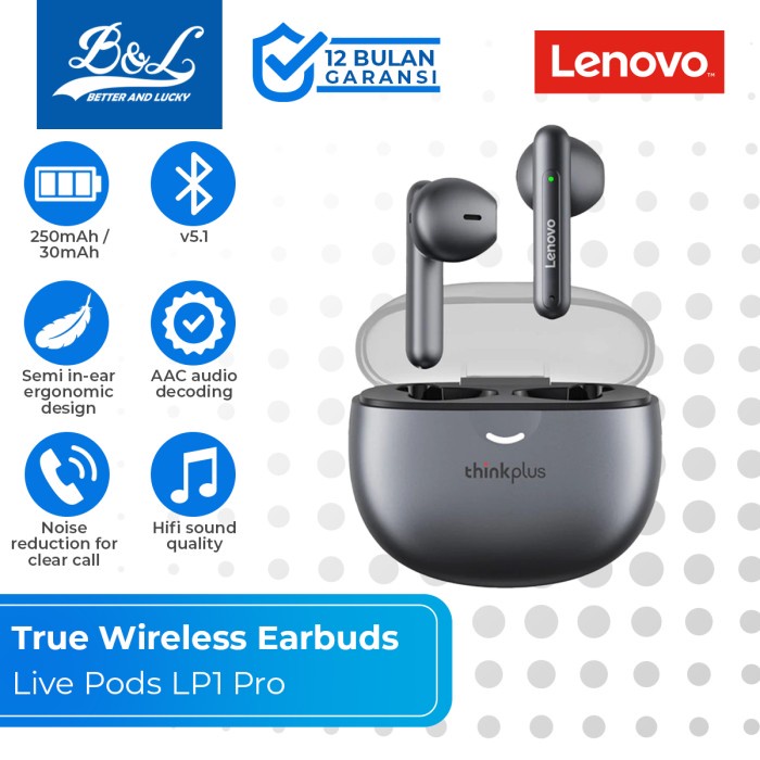 Jual LENOVO Thinkplus LP1 Pro True Wireless Earbuds Live Pods Bluetooth 5.1 | Shopee Indonesia