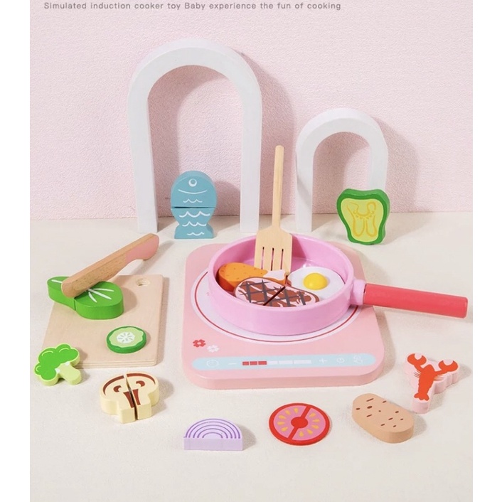 Jual family kitchen wooden toys mainan kayu masak masakan lengkap ...