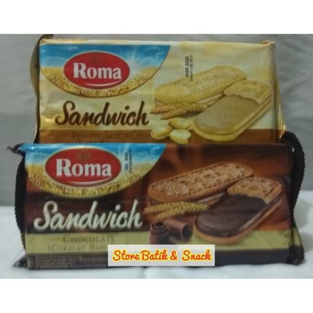 Jual snack Biskuit Roma Sandwich /biskuit coklat/krim kacang | Shopee ...