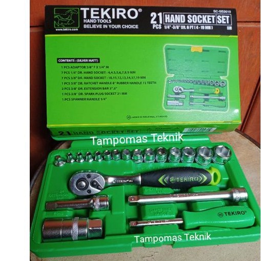 Jual Kunci Sok Set Tekiro 21 pcs DR.1/4" - 3/8" Kunci Sok Tekiro Original | Shopee Indonesia
