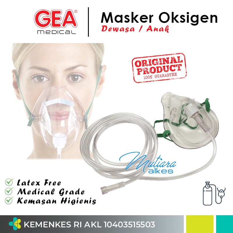 Jual (MUTIARA ALKES) MASKER OKSIGEN GEA Dewasa Anak Bayi - Oxygen Mask ...