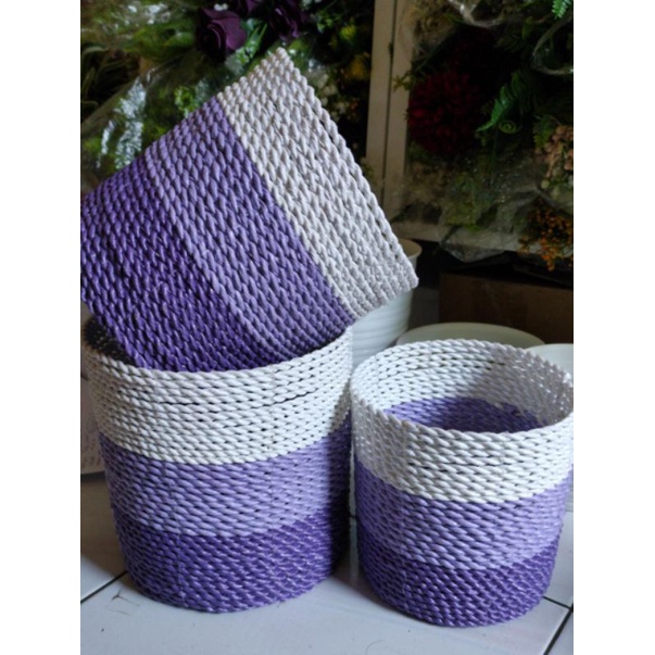 Jual pot mini loly anyam set 3 in 1 / pot anyam set 3 / pot seagrass ...