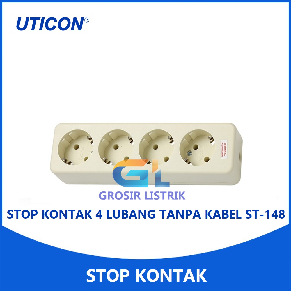 Jual Uticon Stop Kontak Arde 4 Lubang ST-148 (Socket 2P Lobang Tempel ...
