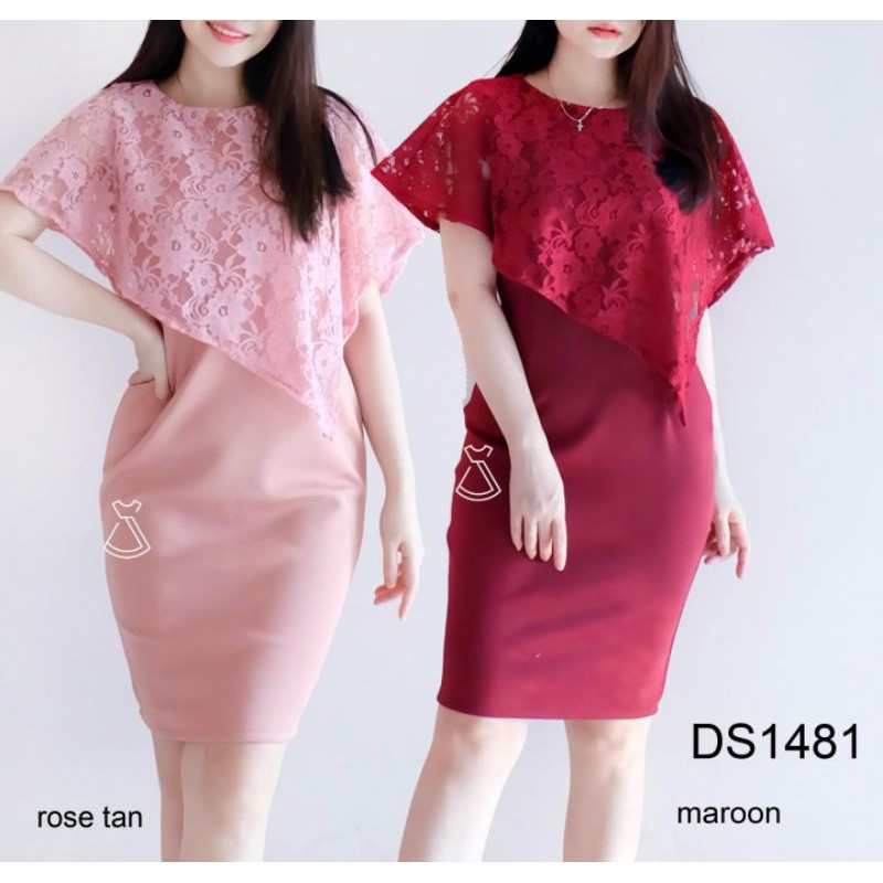 Jual DS1481- DRESS SCUBA BRUKAT DRESS LILAC DRESS IMPORT PREMIUM DRESS PUTIH DRESS BRUKAT ...