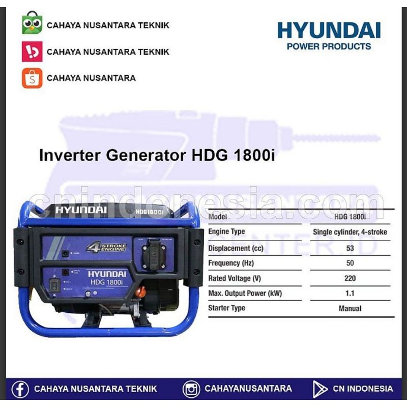 Jual Mesin Genset Bensin 1000 Watt HDG 1800i Hyundai | Shopee Indonesia
