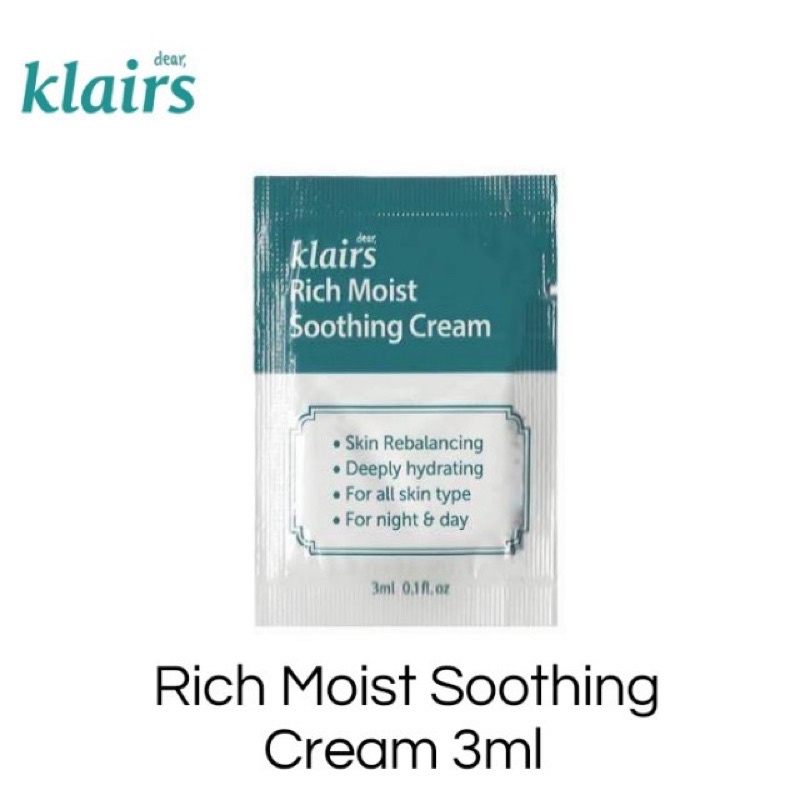 Jual KLAIRS Sample Sachet Rich Moist Soothing Cream 3ml | Shopee Indonesia