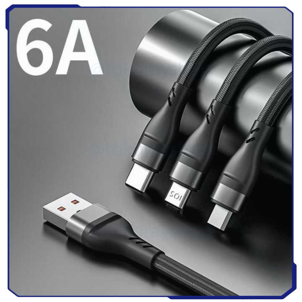 Jual Kabel Charger 3in1 Micro Lightning USB C 6 A 1.2 m - OPP0142 ...