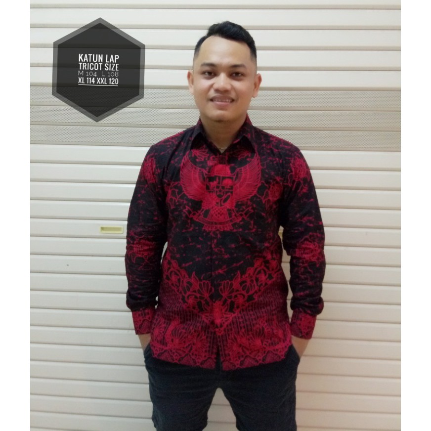 Jual KEMEJA BATIK PRIA PANJANG GARUDA PANCASILA MERAH LAPIS TRICOT ...