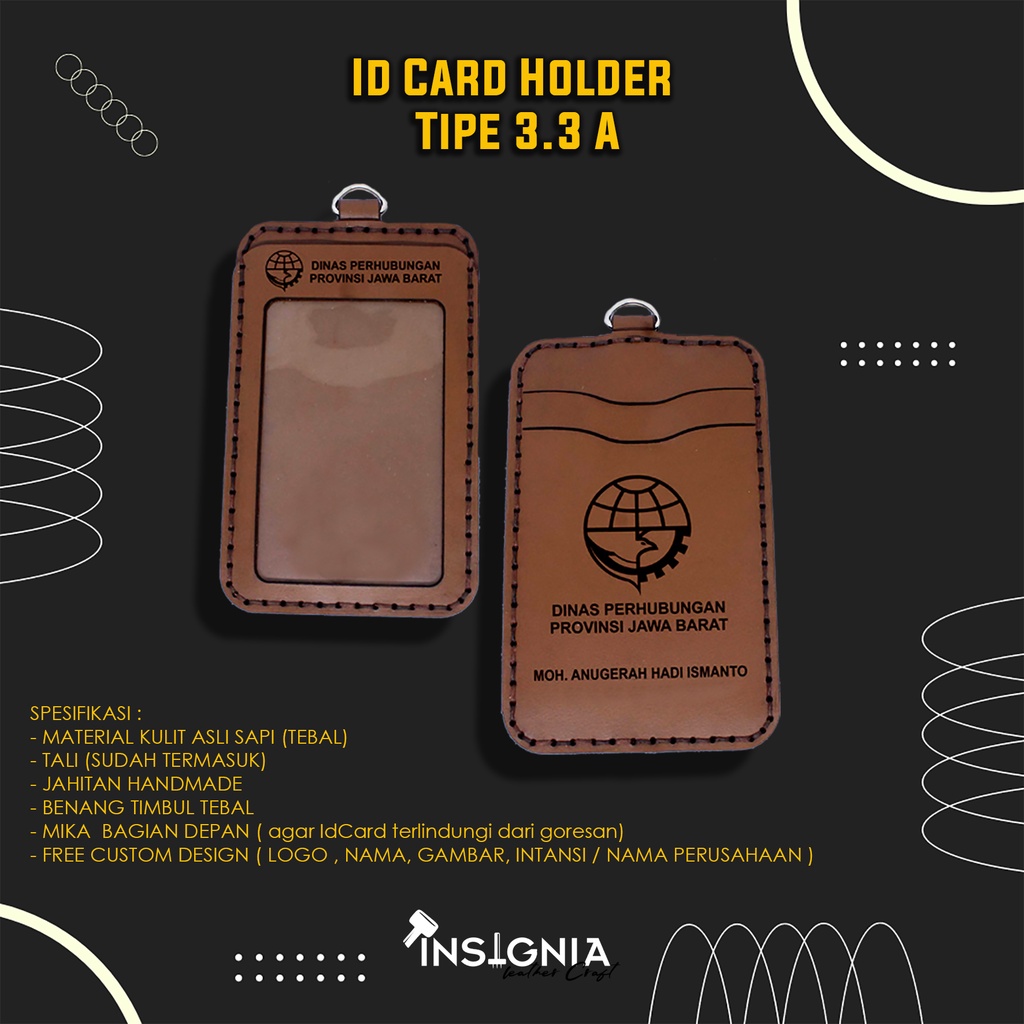 Jual ID CARD NAMETAG LANYARD CASE HOLDER KULIT ASLI CUSTOM NAMA / LOGO ...