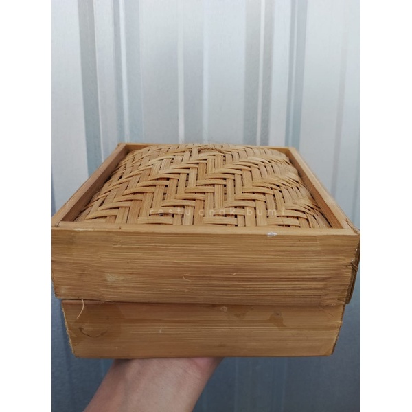 Jual Kukusan bambu set 1 wadah 1 tutup kotak 15x15cm dimsum /siomay ...