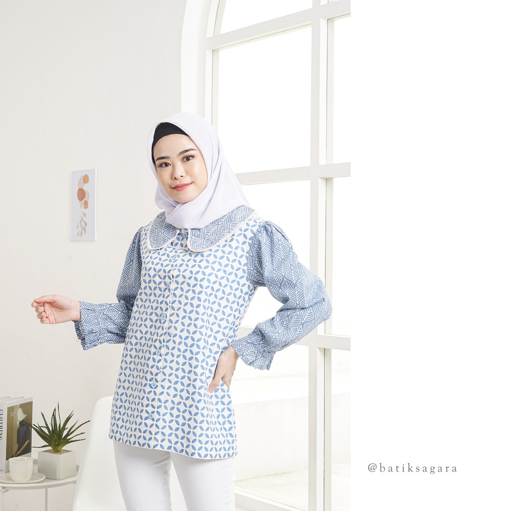 Jual Blouse Batik Chelsea Blue - Atasan Wanita - Atasan Batik - Batik ...