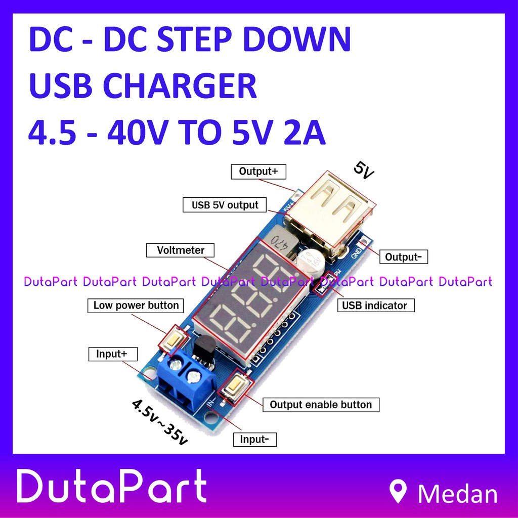 Jual DC-DC Step Down USB Charger 4.5-40V To 5V 2A Power Module DC ...