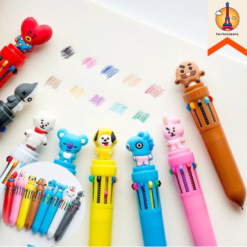 Jual Pulpen Cetek Unik 10 Warna BT21 Import Pulpen Bangtanoys Pen ...