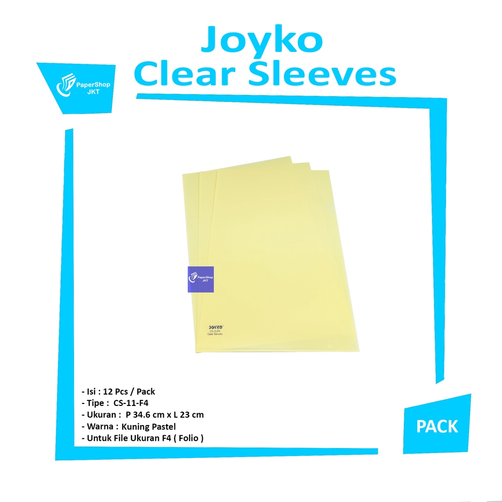Jual JOYKO - Map L Plastik Bening Folio Clear Sleeves Cs-11-F4 Kuning ...