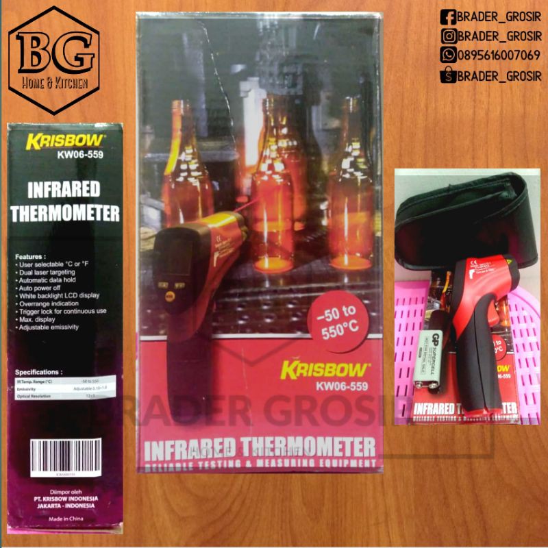 Jual TERMOMETER INFRARED KRISBOW 2 LASER -50 to 550 Celsius kw06-559 ...