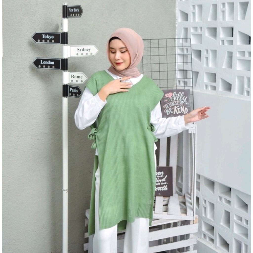Jual Vest Rajut Salur Kerah V Panjang / Rompi Rajut Premium /Vest Rajut Oversize Panjang ...