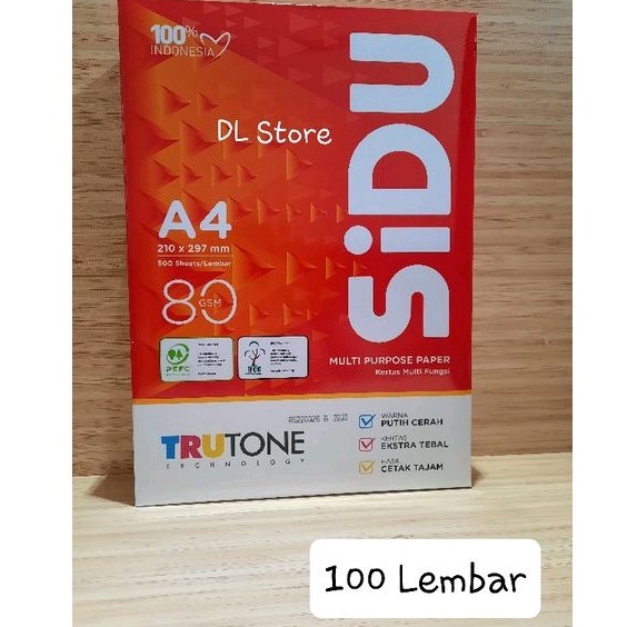 Jual Kertas HVS @ 100 LEMBAR SIDU A4 80 GR kertas ketengan | Shopee Indonesia