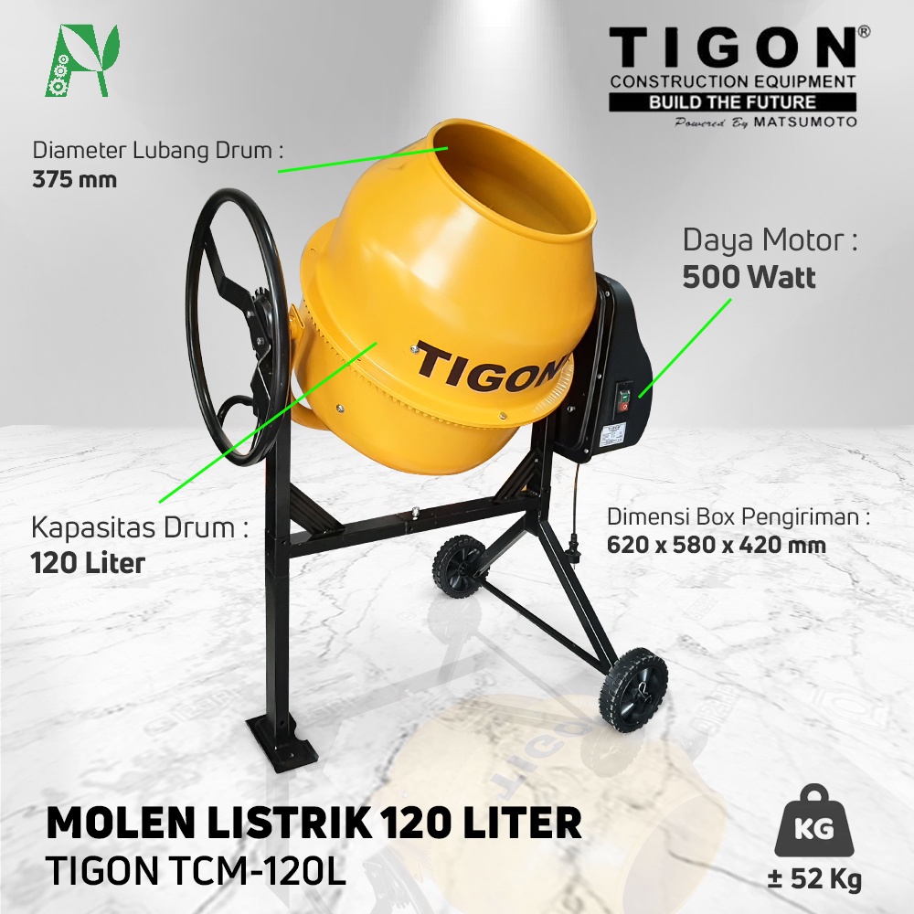Jual Mesin Pengaduk Molen Elektrik / Molen Listrik TIGON 120 Liter TCM-120L | Shopee Indonesia