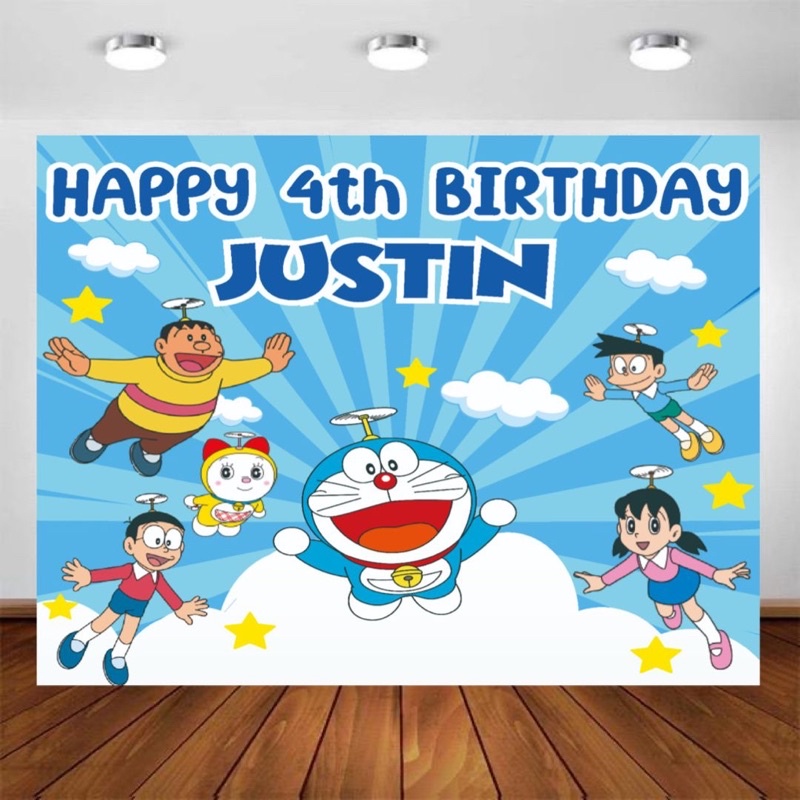 Jual Custom backdrop tema doraemon and friends banner ulang tahun anak ...