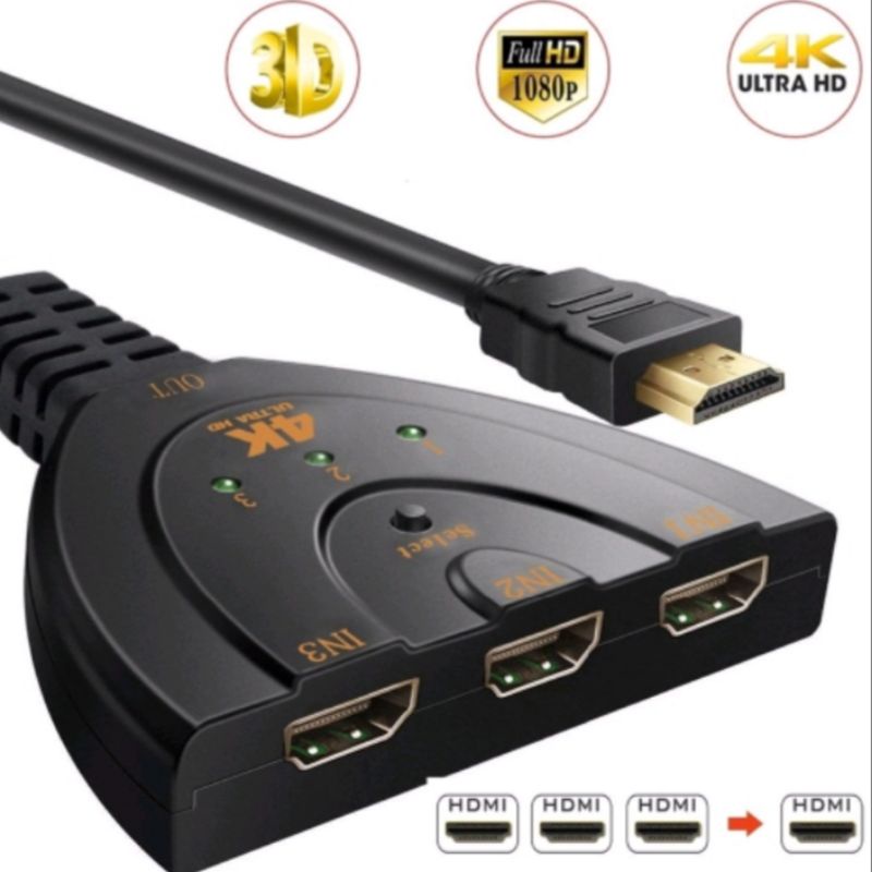 Jual 3 in 1 Hub HDMI Switch 3 Port Hub Splitter Adapter 4K 1080P DVD ...