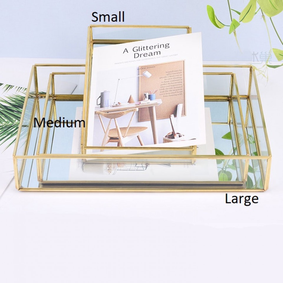 Jual Nampan Peralatan Makan Baki Kaca Tray Gold Mirror Rectangular ...