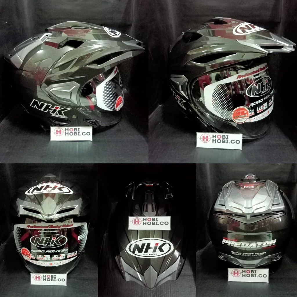 Jual HELM NHK PREDATOR CRYPTON SOLID POLOS GUNMETAL DOUBLE VISOR HALF ...