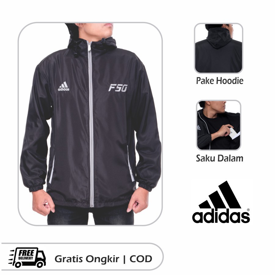 Jual Jaket Running / Jaket Parasut Sport Tracker F50 Hitam Strip Putih ...