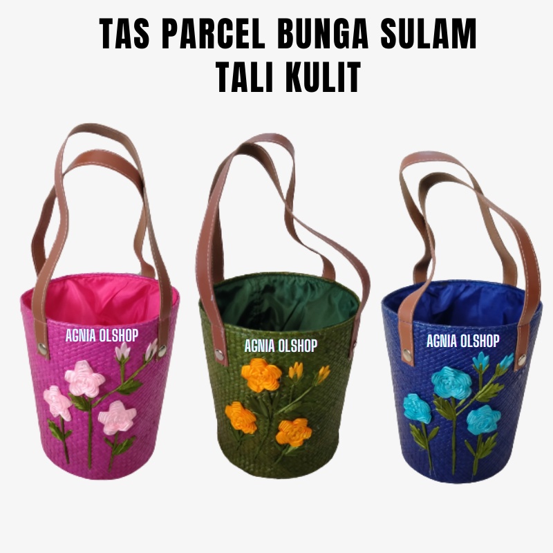 Jual Tas Parcel Anyaman Padan Bunga Sulam Tali Kulit Sintetis Tas Ember ...