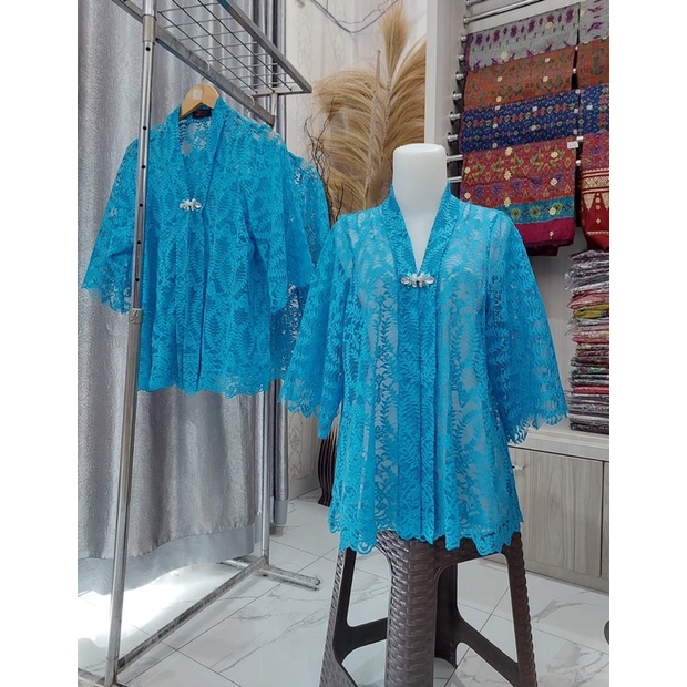Jual Kebaya Kartini Pendek Warna Biru turkis | Shopee Indonesia