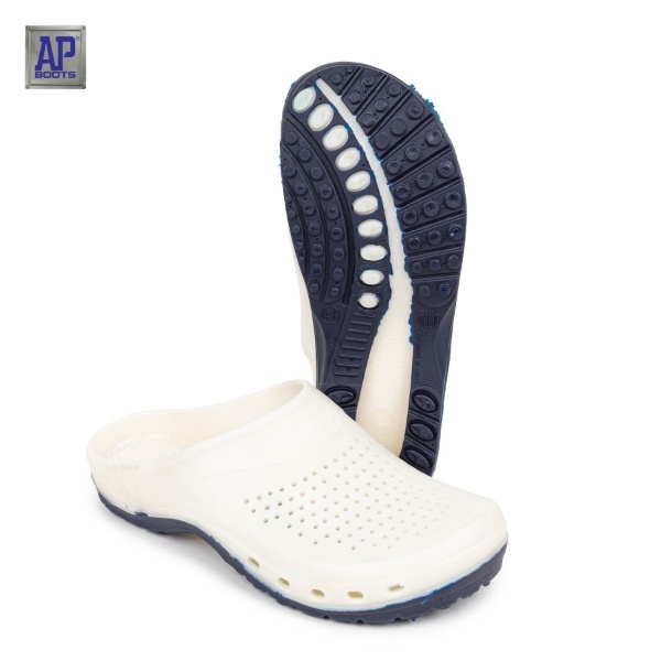 Jual Sandal Slop AP CLOGS PUTIH Kombinasi - Sandal AP Boots Karet Anti ...