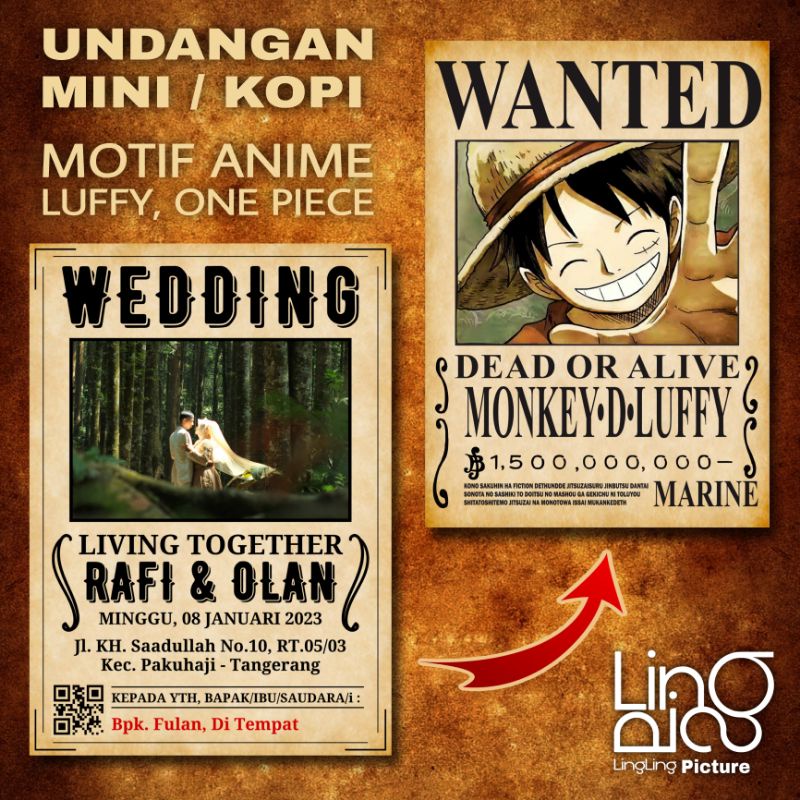 Jual Undangan Pernikahan Mini/Kopi 8x10 cm, MODE ANIME ONE PIECE ...