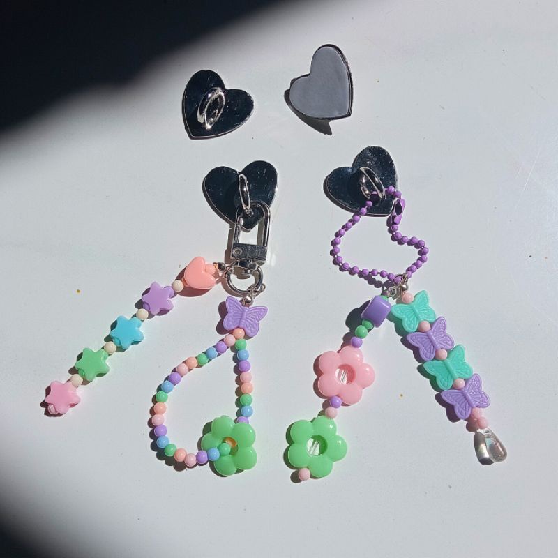 Jual heart phone hook / korean metal phone hook + keychain (gantungan ...