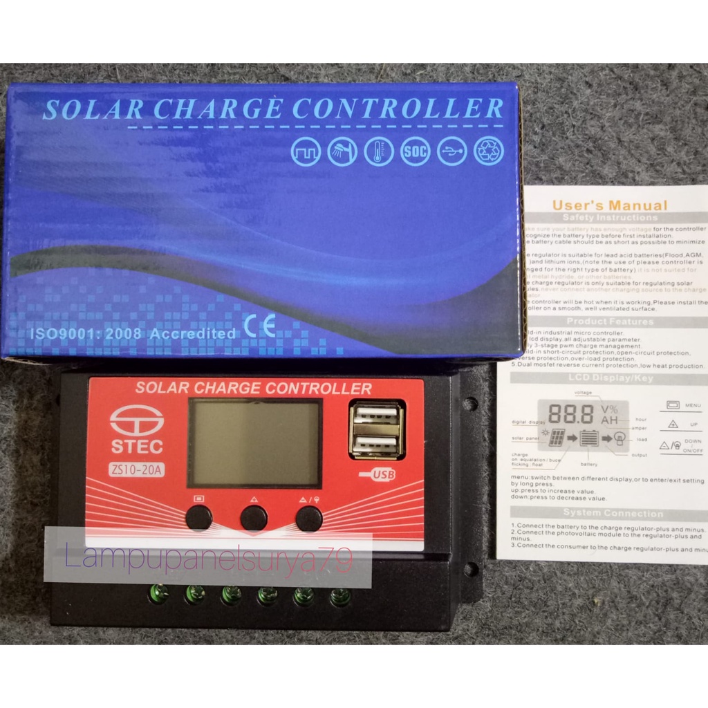 Jual Solar Charge Controller 20a PWM Dual USB 20A 12/24V | Shopee Indonesia