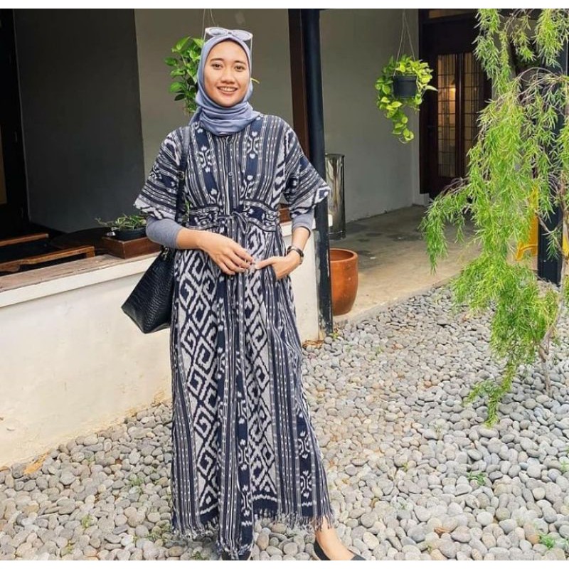 Jual Long Gamis Dress Tenun Blanket Tradisional Motif Toraja Abu-Abu | Shopee Indonesia