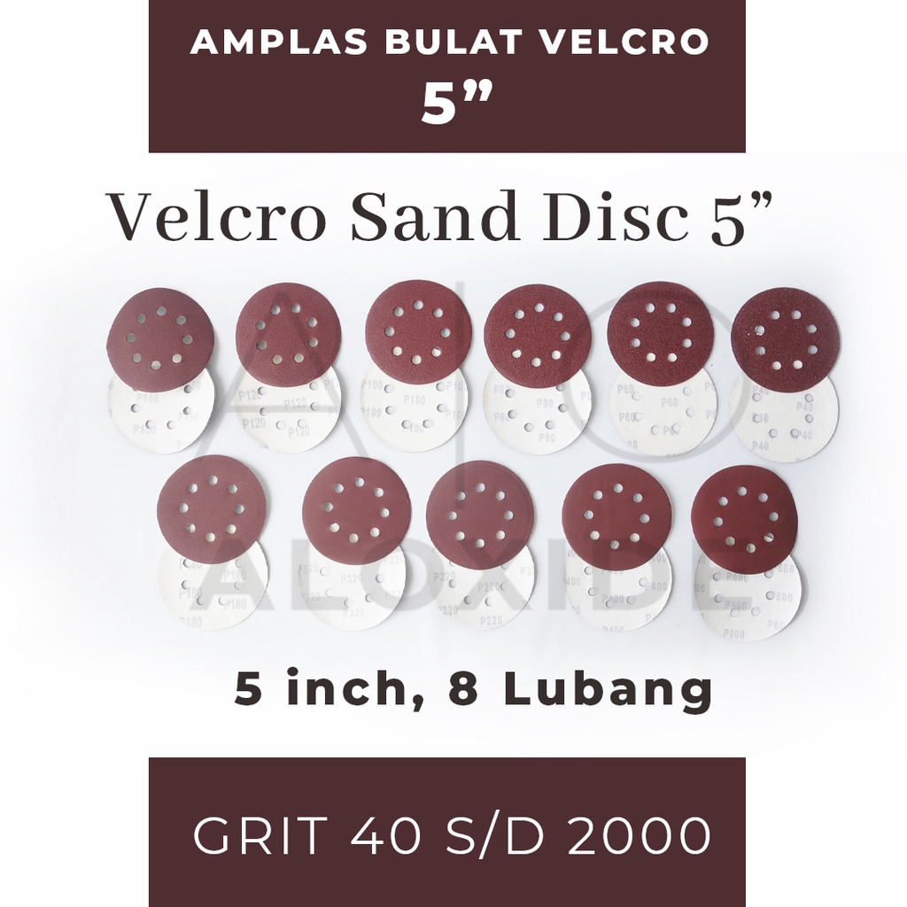 Jual Amplas Bulat Velcro 5” inch 8 Lubang Tempel Sanding Disc Mata ...