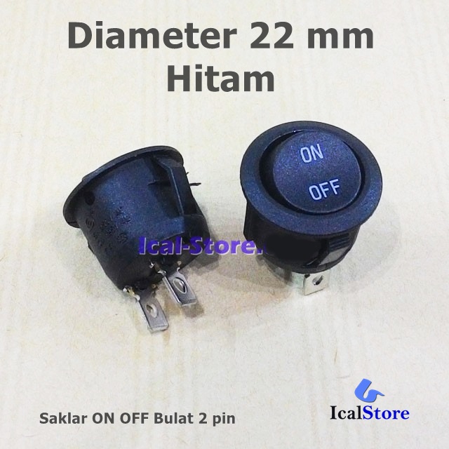 Jual Saklar Switch ON OFF Bulat Hitam Diameter 22 mm 2 Kaki / 2 Pin ...