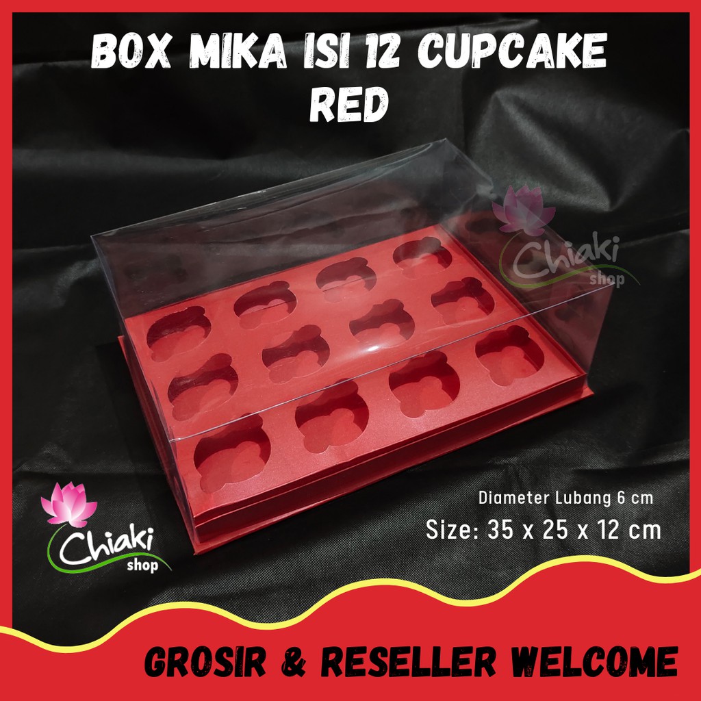 Jual Box Cupcake isi 12 MERAH 35x25x12cm Kotak Mika RED Dus Kue Kardus ...