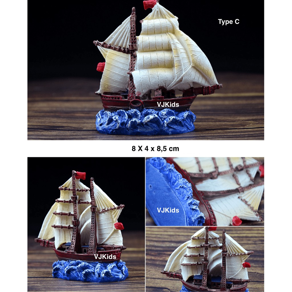 Jual miniatur boat perahu sailing ship ornamen resin pajangan sensory ...