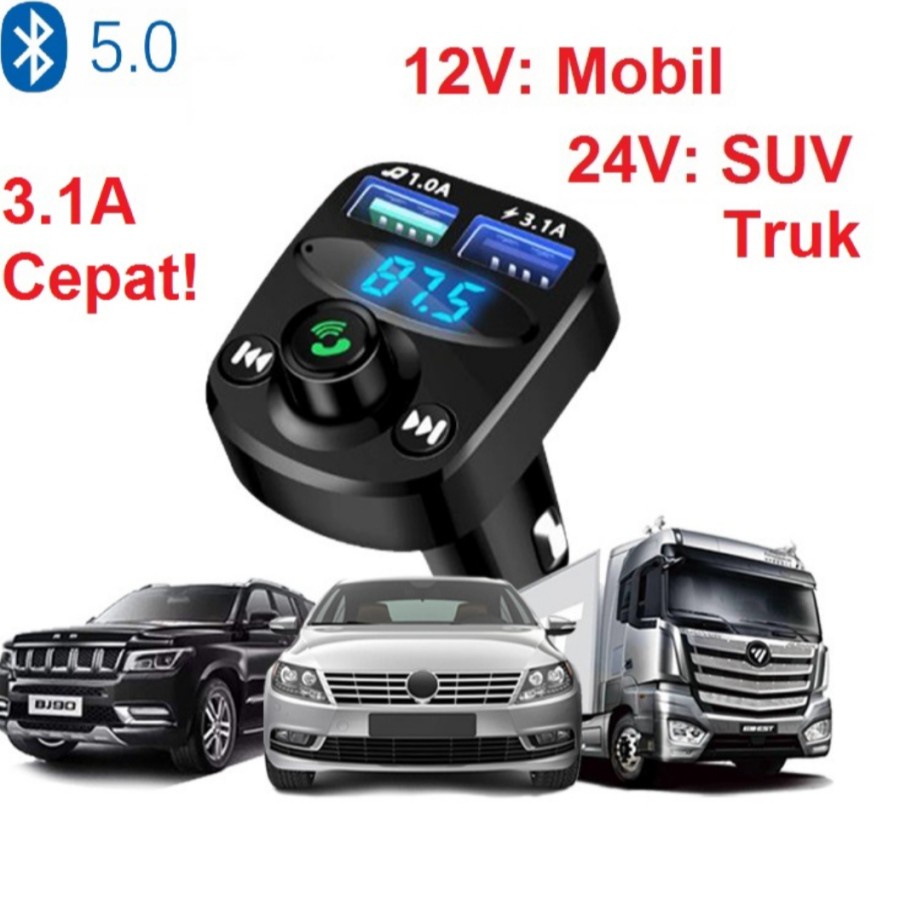 Jual Modulator FM Transmitter Bluetooth Handsfree Mobil Dual Port USB ...