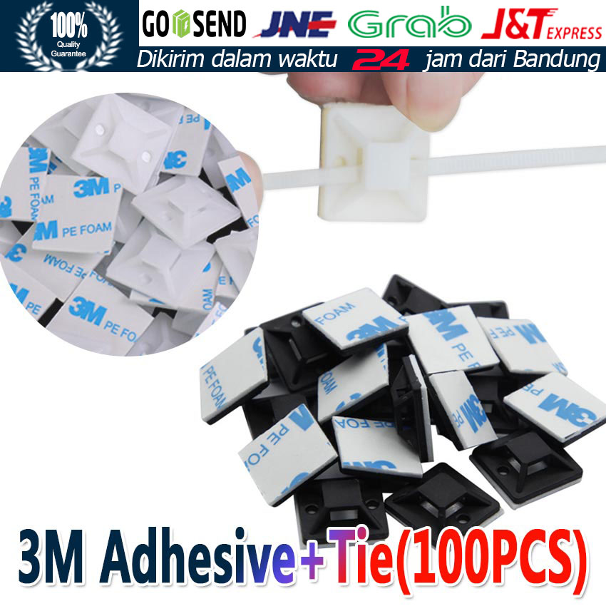 Jual 100pcs Kabel Ties + 100pcs Mount 20*20 mm 3M Tempel untuk Kabel ...