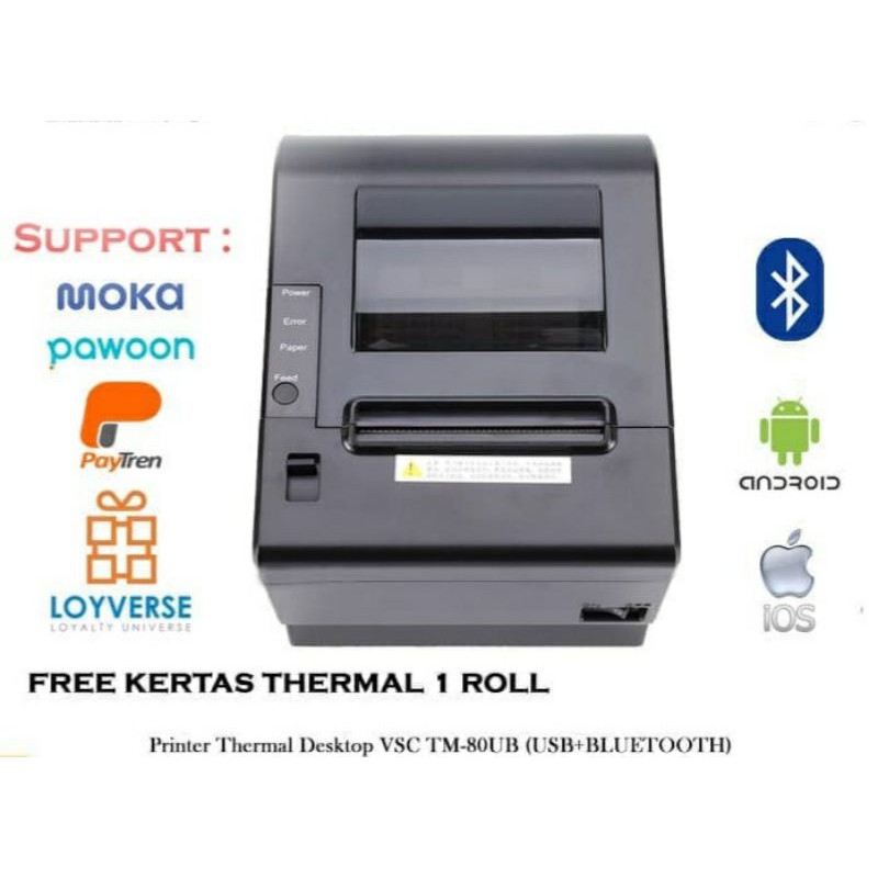 Jual PRINTER THERMAL BLUETOOTH VSC TM-80 SUPPORT STRUK MOKA QASIR AUTOCUT | Shopee Indonesia