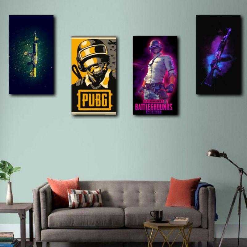 Jual Poster Frame Kayu PUBG Mobile Gaming M4 senjata hiasan dinding ...