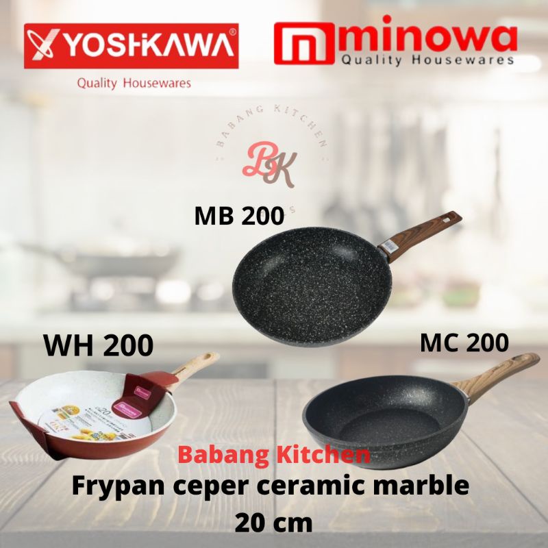 Jual MC-MB-WH 200 YOSHIKAWA / MINOWA PANCI CERAMIC PENGGORENGAN FRY PAN MARBLE 20 CM ORIGINAL ...