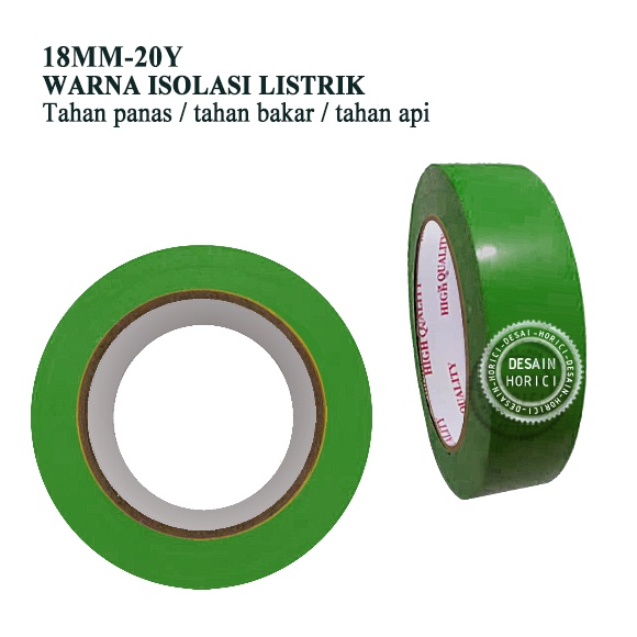 Jual MEREK HORICI TAPE 18*20Y ISOLASI LISTRIK PVC HITAM/MERAH/KUNUNG ...