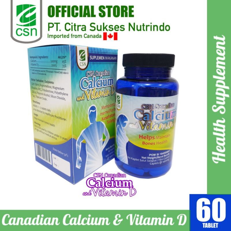 Jual CSN Canadian Calcium and Vitamin D3 @60Tablet Suplemen Kesehatan ...