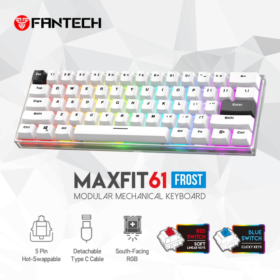 Jual Fantech MAXFIT61 MAXFIT-61 FROST Wired Hostwap Keyboard Gaming ...