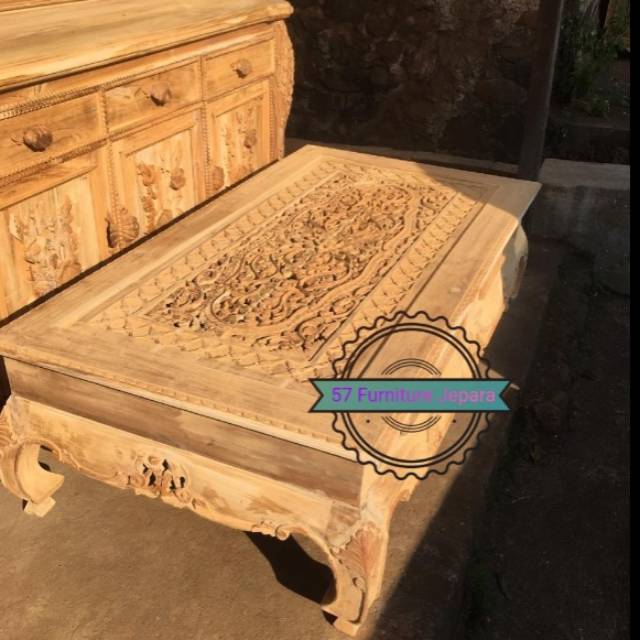 Jual Meja tamu laci full ukir kayu jati mentahan - Meja ruangan lesehan ...