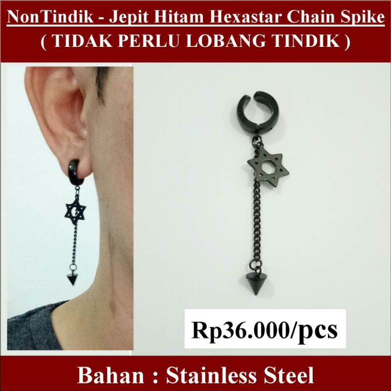 Jual Anting NON Tindik - Jepit Hitam Hexastar Chain Spike | Shopee ...