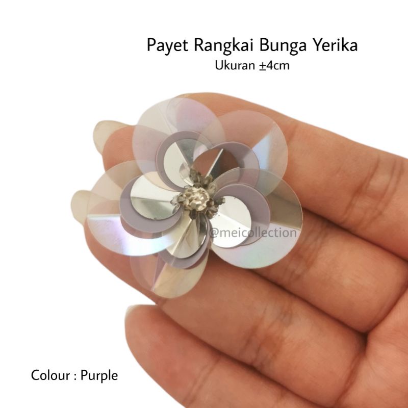 Jual payet rangkai bunga APB Yerika mutiara permata 4cm purple | Shopee ...