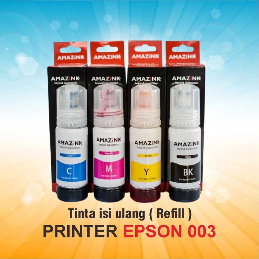 Jual 1 Set Tinta EPSON 003 warna CMYK isi ulang/refill Printer EPSON L1110, L1210, L1250, L3110 ...